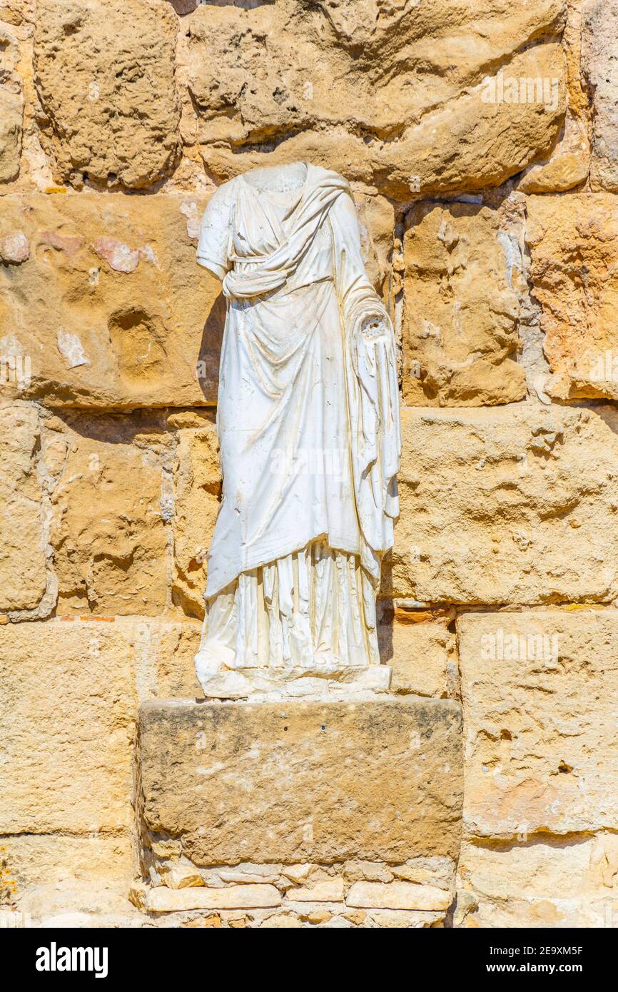 View of statue at ancient Salamis archaeological site near Famagusta ...