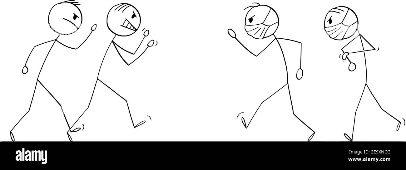 Two groups of people going to fight for masks or coronavirus covid-19 ...