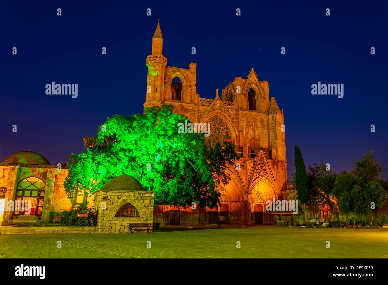 Night view of Lala Mustafa Pasa Mosque in Famagusta, Cyprus Stock Photo ...