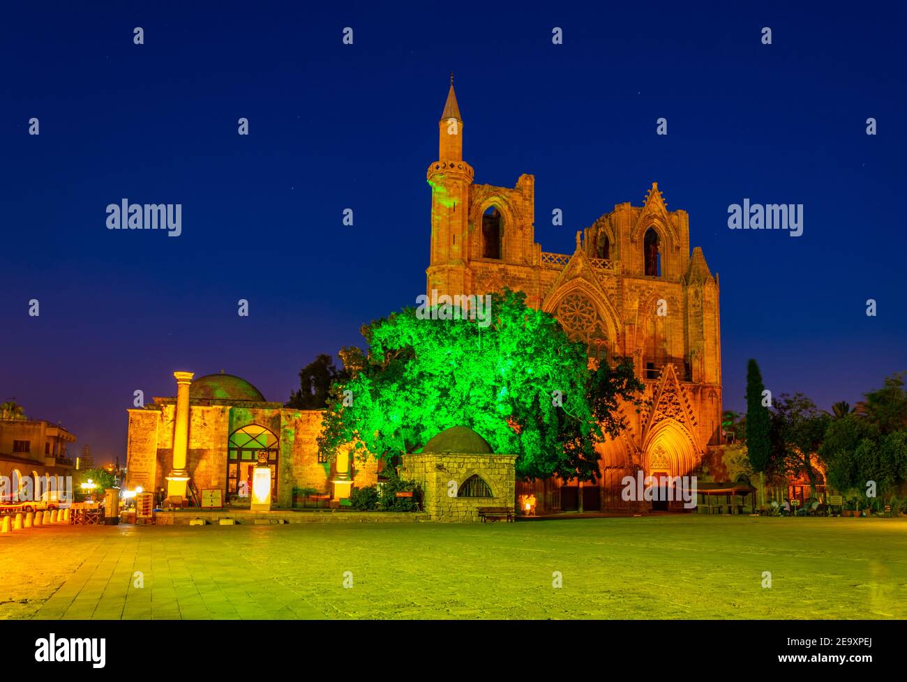 Night view of Lala Mustafa Pasa Mosque in Famagusta, Cyprus Stock Photo ...