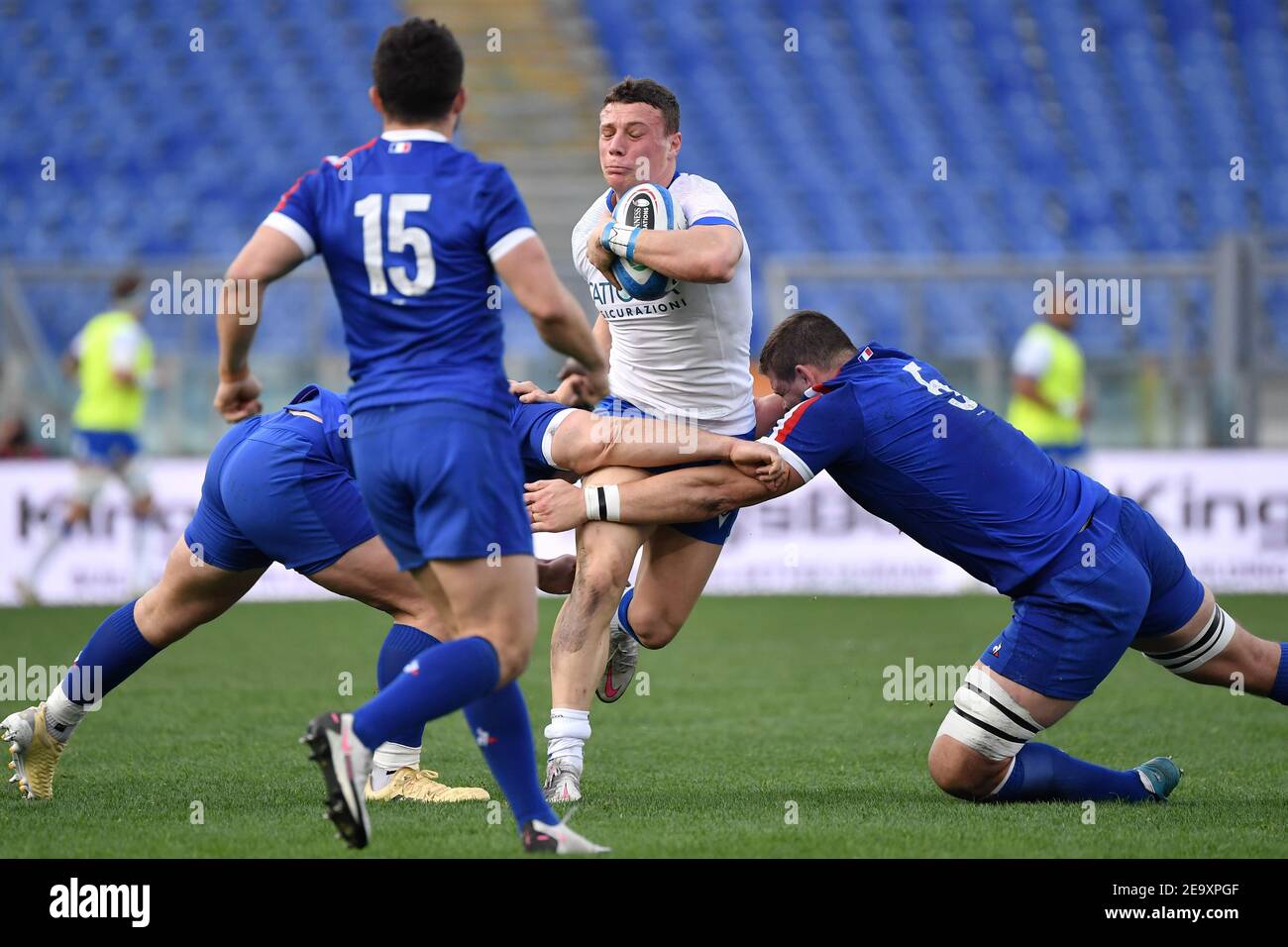 Paolo Garbisi of Italy and Paul Willemse of France,Roma, Olimpico ...