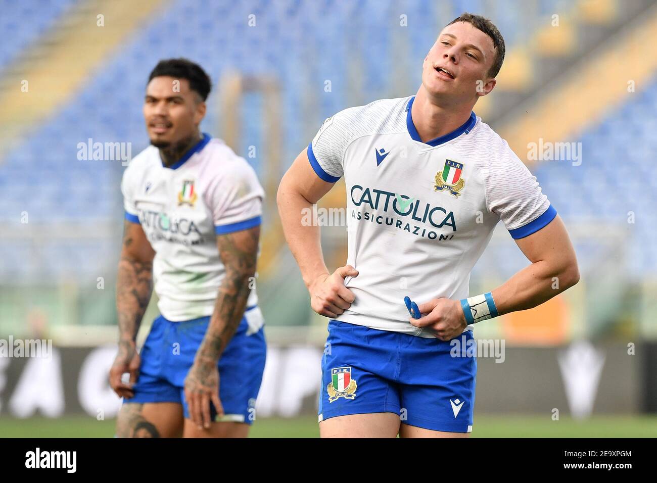 Paolo Garbisi and Monty Ioane of Italy Roma, Olimpico stadium, 06/02 ...