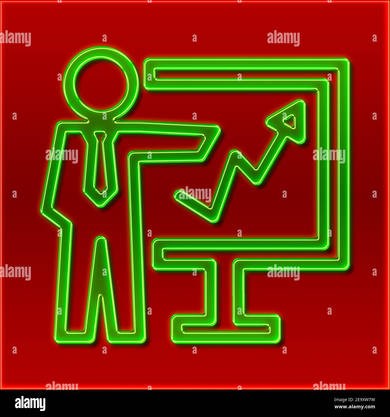 Eine Figur steht vor einem Bildschirm und präsentiert ein ansteigendes ...