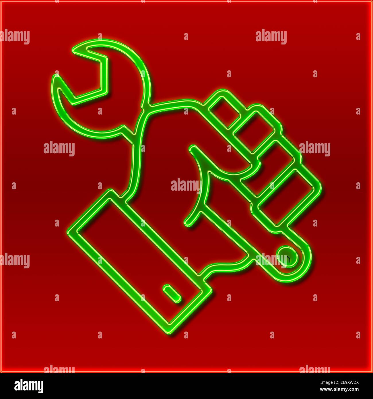 A spanner is held in the hand, design of a neon sign Stock Photo - Alamy