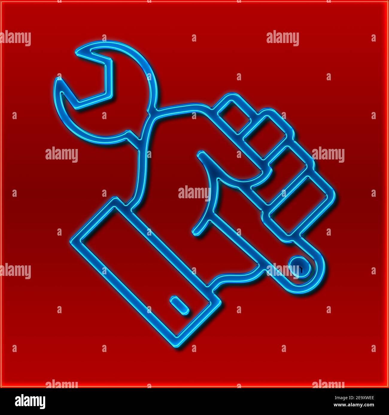 A spanner is held in the hand, design of a neon sign Stock Photo - Alamy
