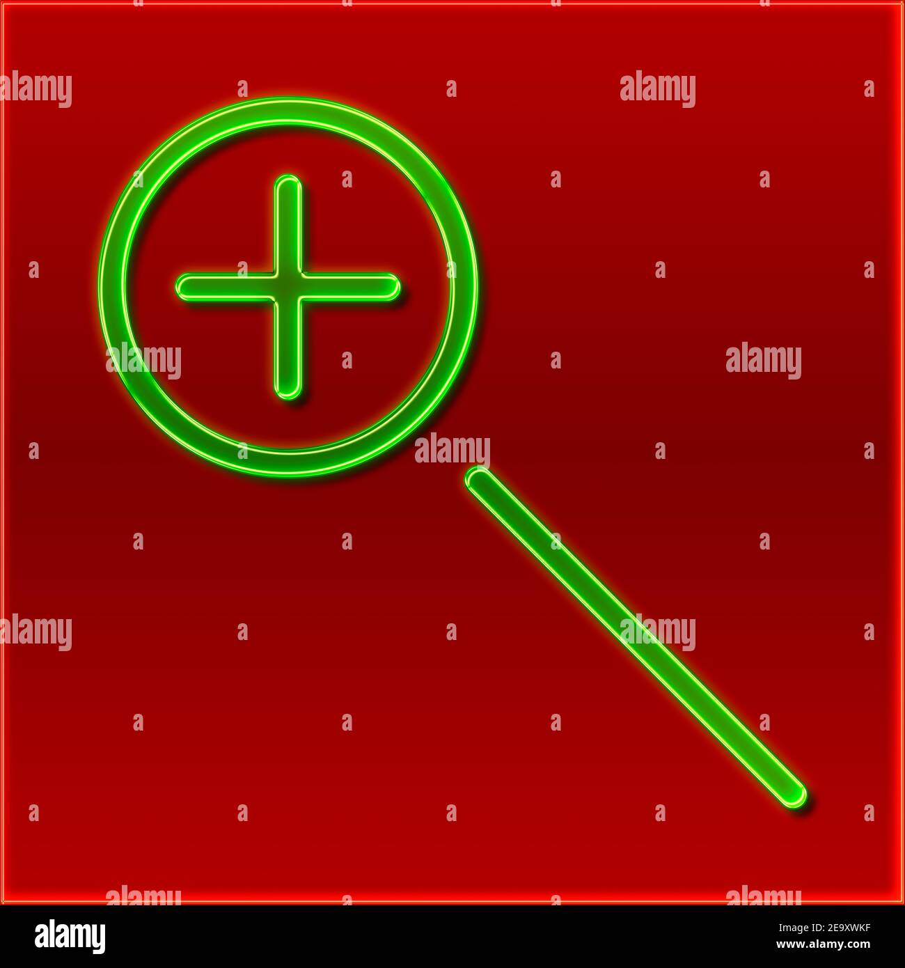 Detailed view of a zoom in magnifier in the design of a neon sign Stock ...