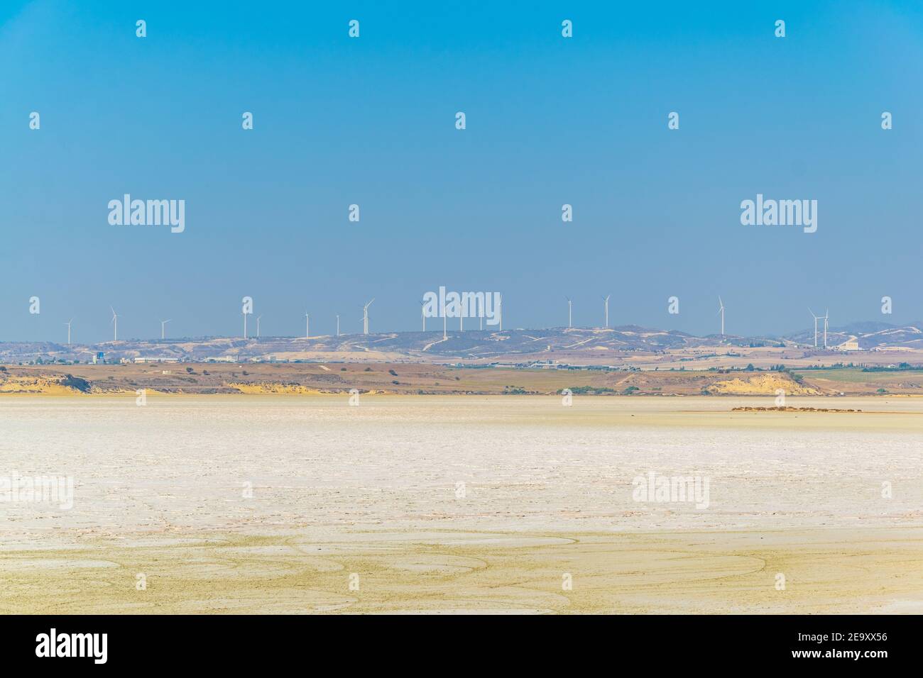 Wind energy farm erected over Larnaca Salt lake, Cyprus Stock Photo - Alamy