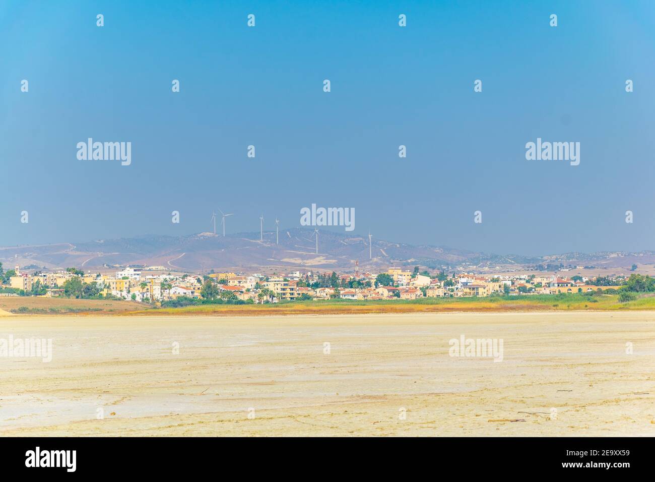 Wind energy farm erected over Larnaca Salt lake, Cyprus Stock Photo - Alamy