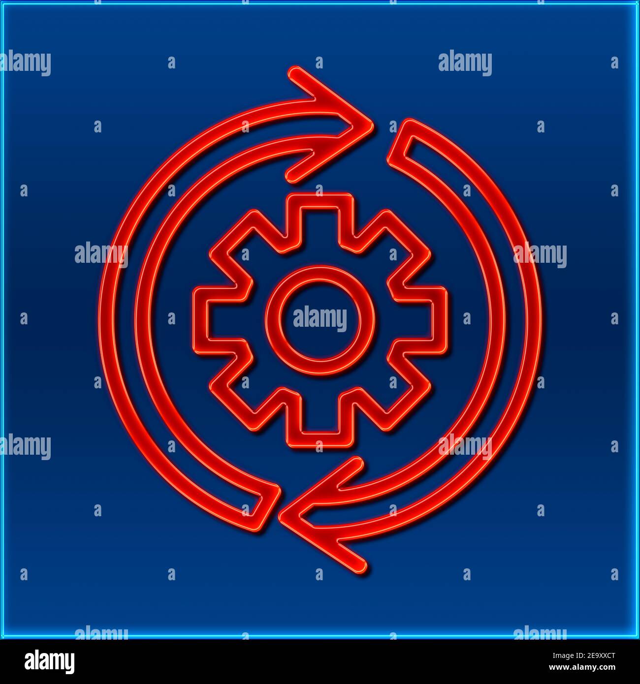 Detail view of a gear wheel with two round arrows around it, in the ...
