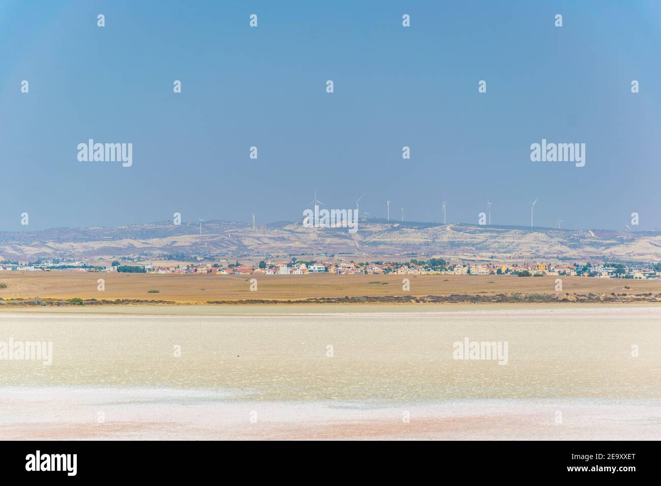 Wind energy farm erected over Larnaca Salt lake, Cyprus Stock Photo - Alamy