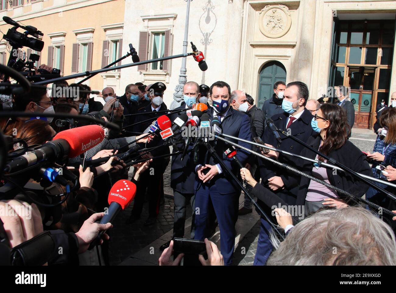 Rome, Italy. 06th Feb, 2021. 2/6/2021 - Rome, Matteo Salvini at the end of the meeting with ...