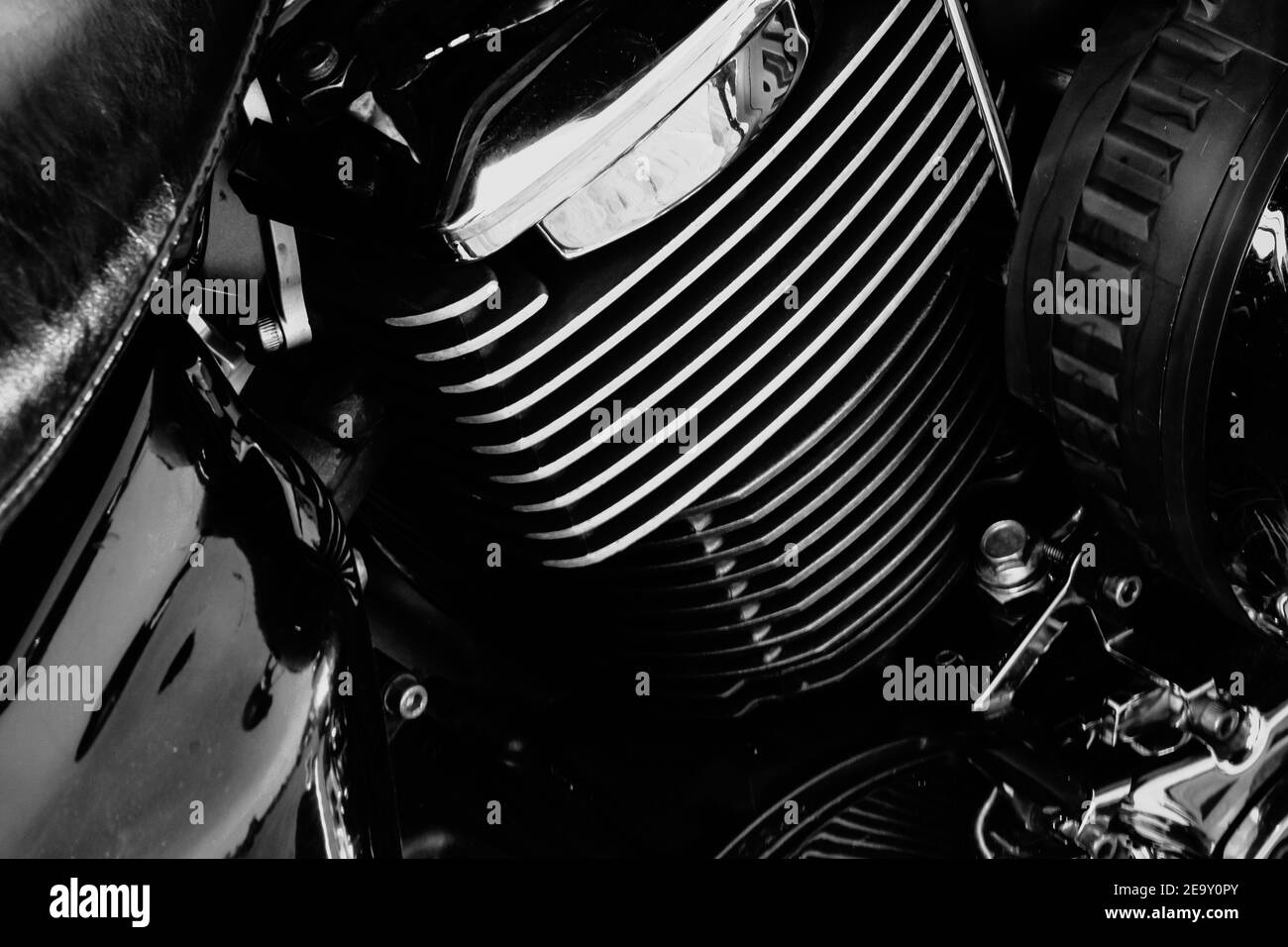 Powerful motorcycle engine block with chrome details and reflective ...