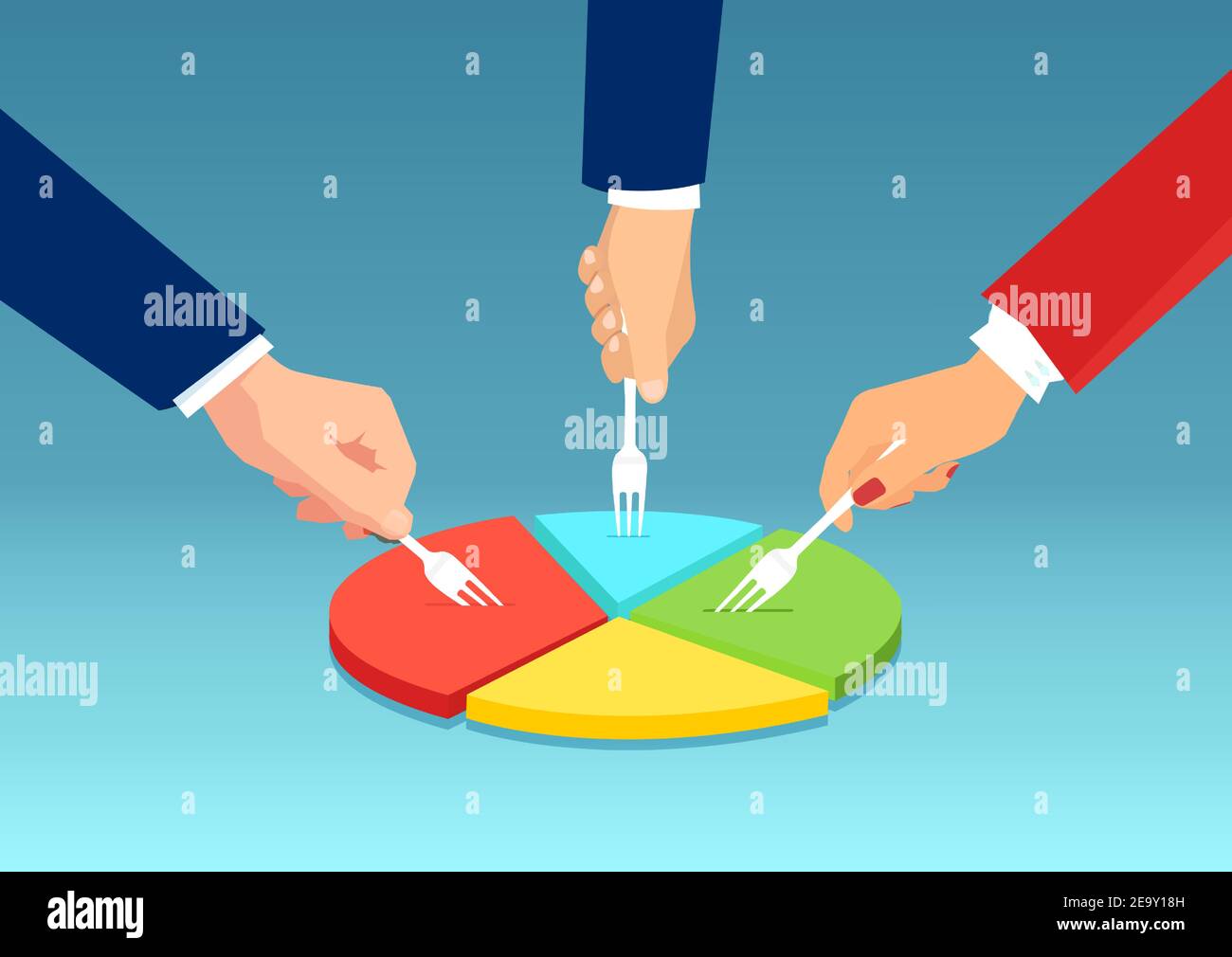 Vector of business people dividing financial pie chart, profits Stock ...