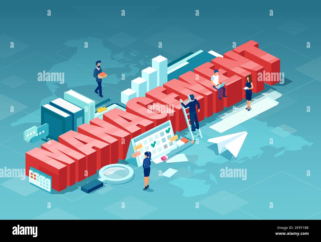 Management concept. Isometric vector of business people managing ...