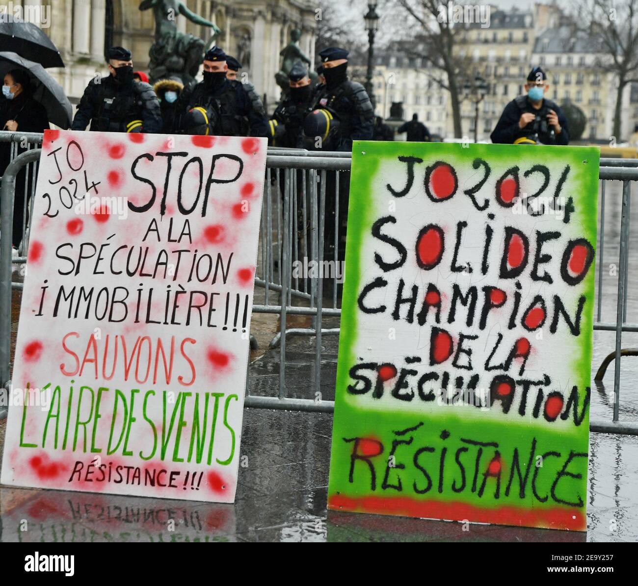 Protest against the Summer Olympic Games 2024, in front of the Hotel de ...