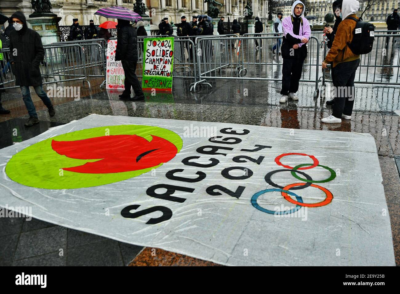Protest against the Summer Olympic Games 2024, in front of the Hotel de ...