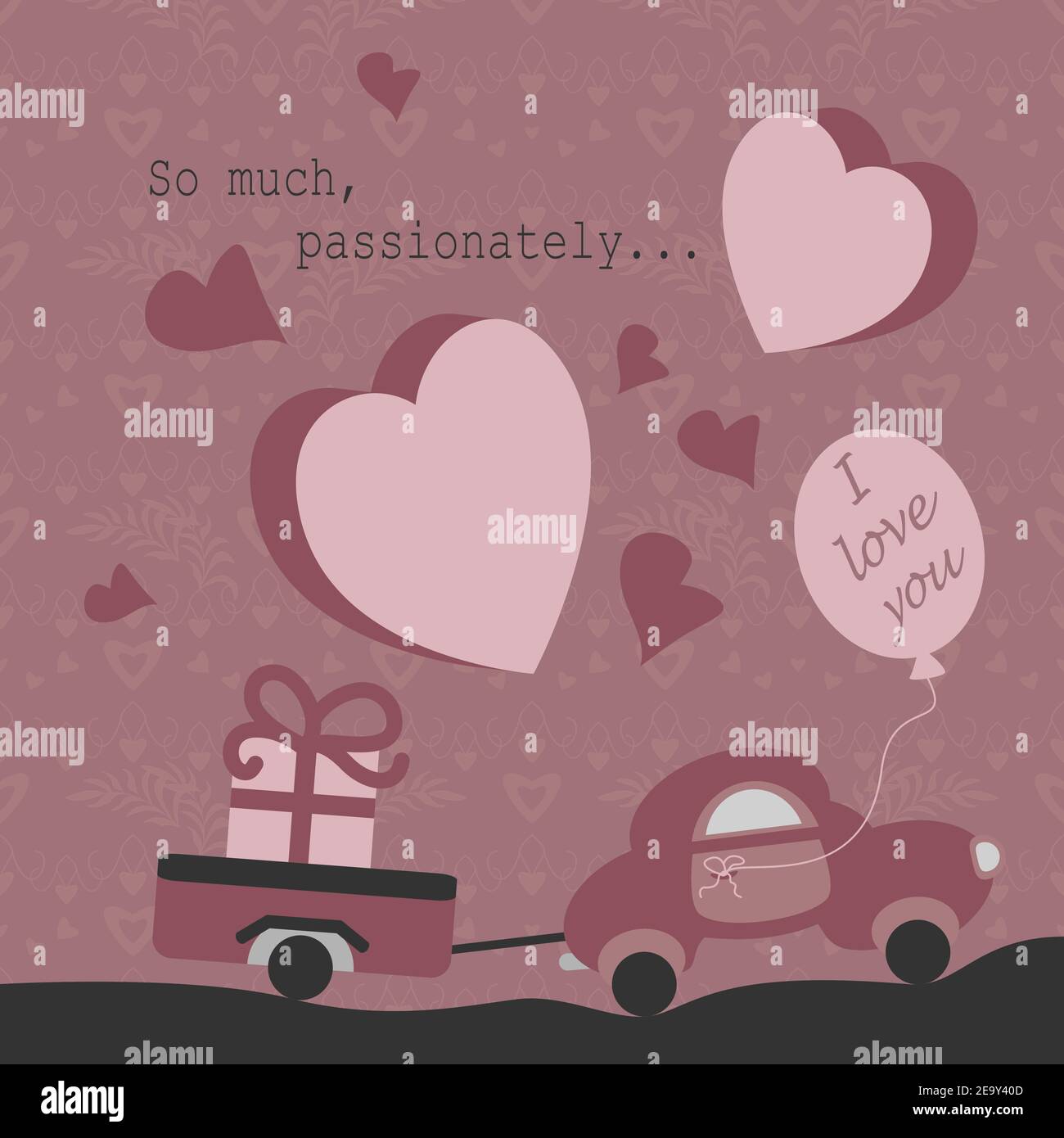 Cute little car with its trailer carrying a big gift. With text in ...