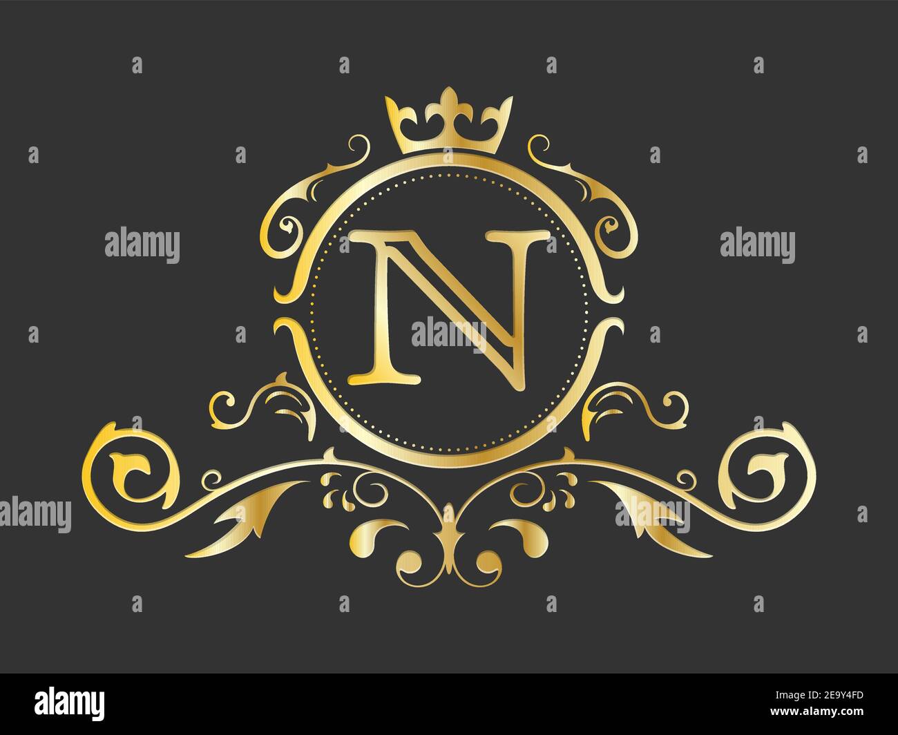 Golden stylized letter N of the Latin alphabet. Monogram template with ...