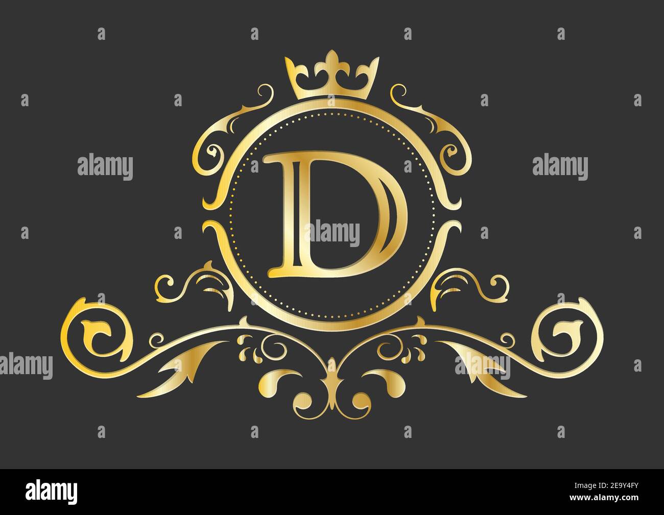 Golden stylized letter D of the Latin alphabet. Monogram template with ...
