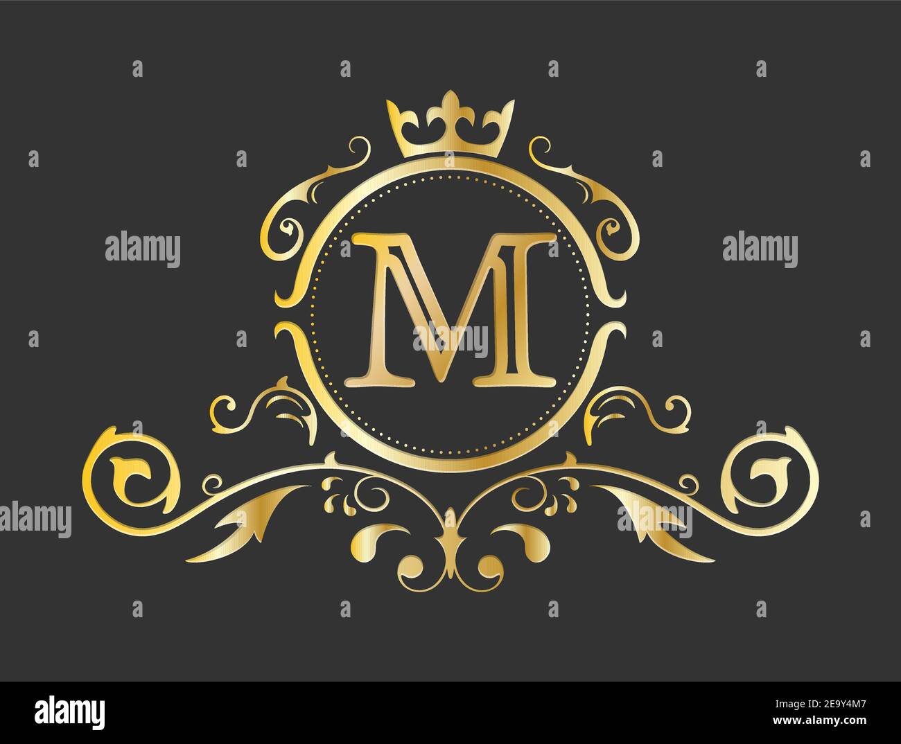 Golden stylized letter M of the Latin alphabet. Monogram template with ...