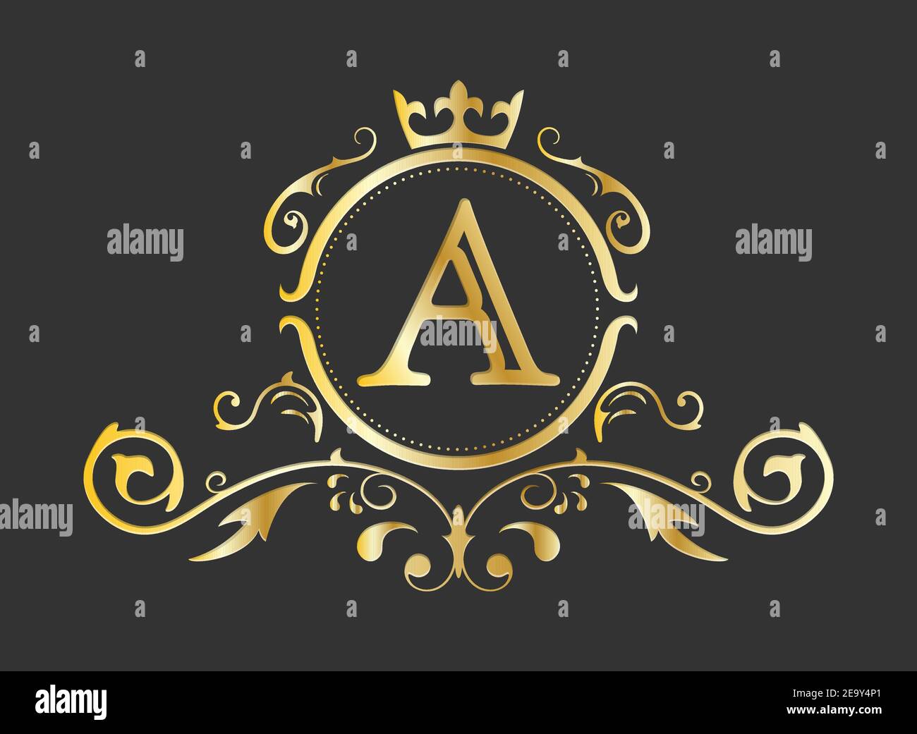 Golden stylized letter A of the Latin alphabet. Monogram template with ...