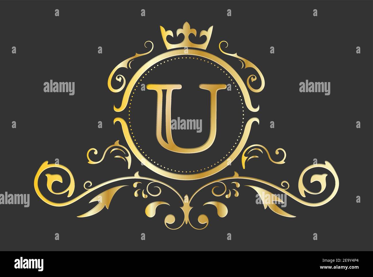 Golden stylized letter U of the Latin alphabet. Monogram template with ...