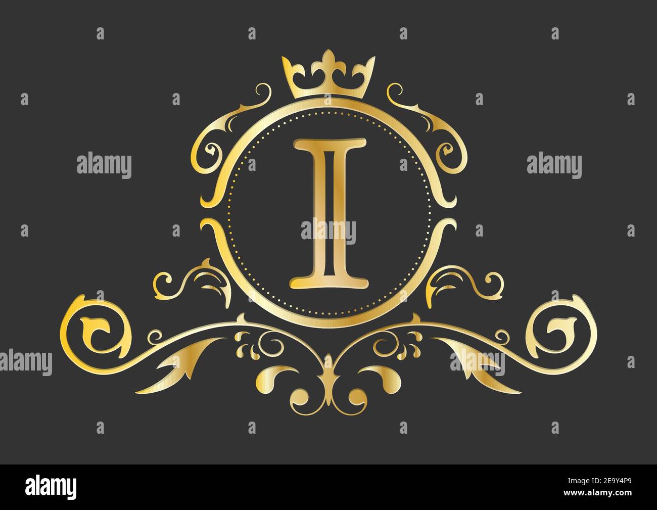 Golden stylized letter I of the Latin alphabet. Monogram template with ...