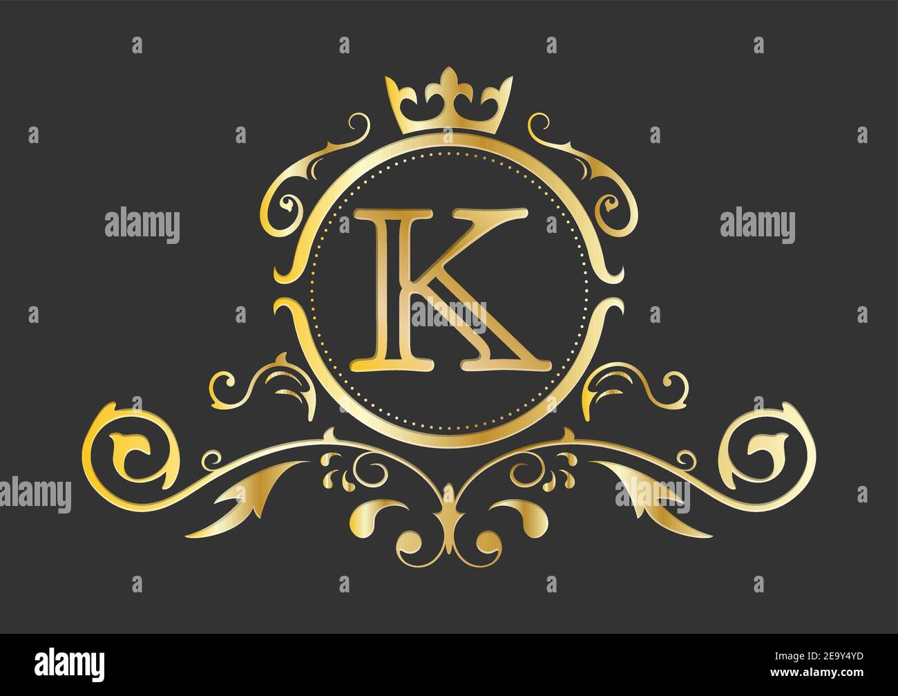 Golden stylized letter K of the Latin alphabet. Monogram template with ...