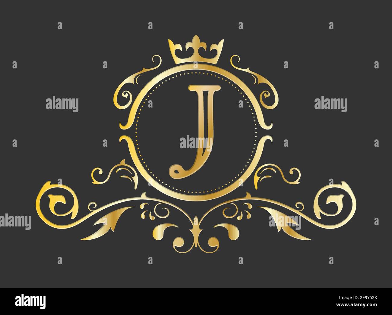 Golden stylized letter J of the Latin alphabet. Monogram template with ...
