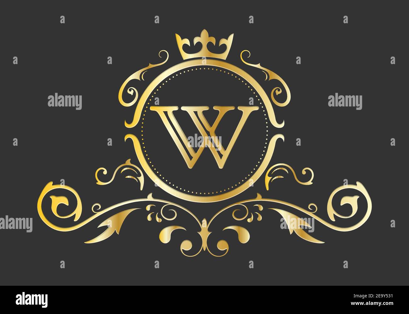 Golden stylized letter W of the Latin alphabet. Monogram template with ...