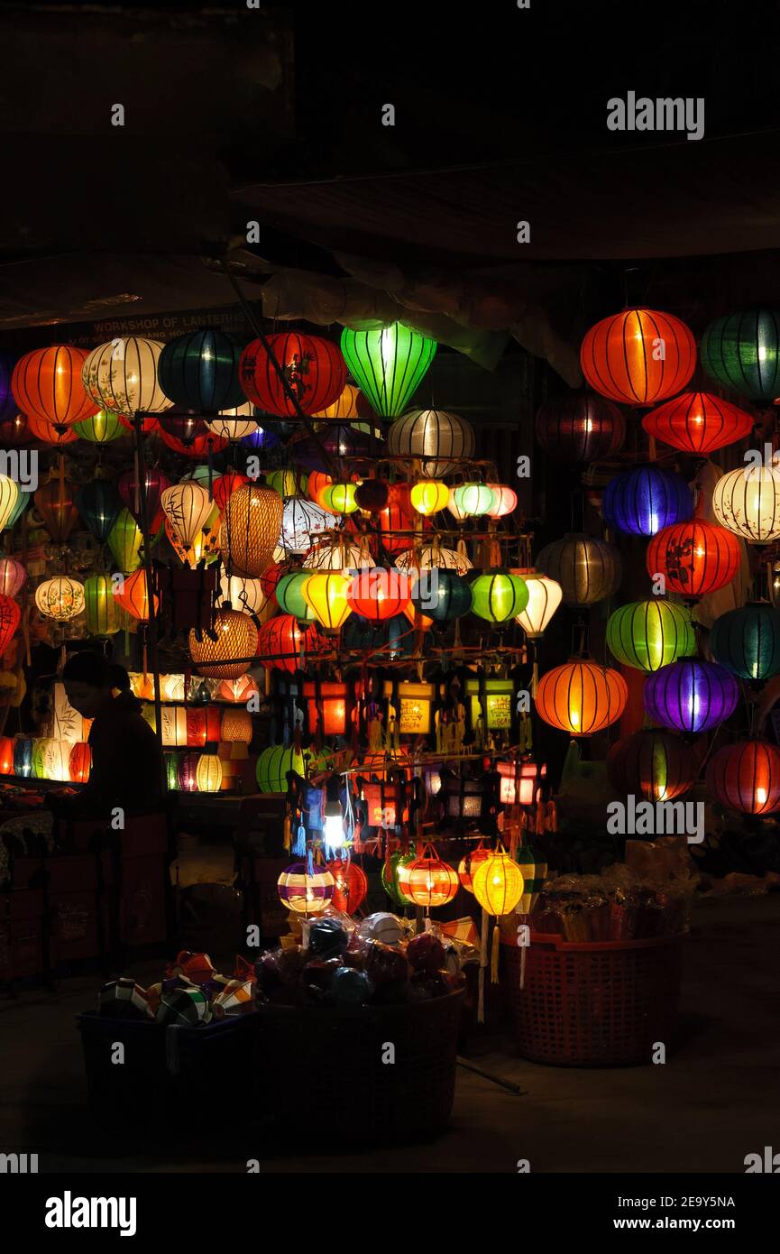 Hoi An the city of lanterns in the evening walking through the streets ...