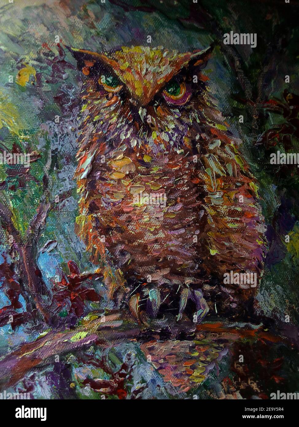 Contemporary Art painting Fine art Oil color owl Birds background from ...