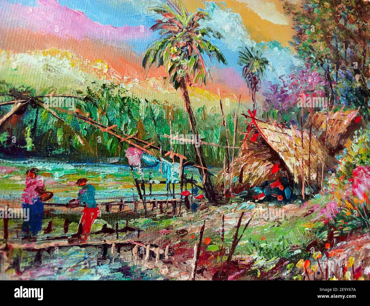 Art, painting ,Oil color ,Hut ,northeast ,Thailand ,Countryside Stock ...