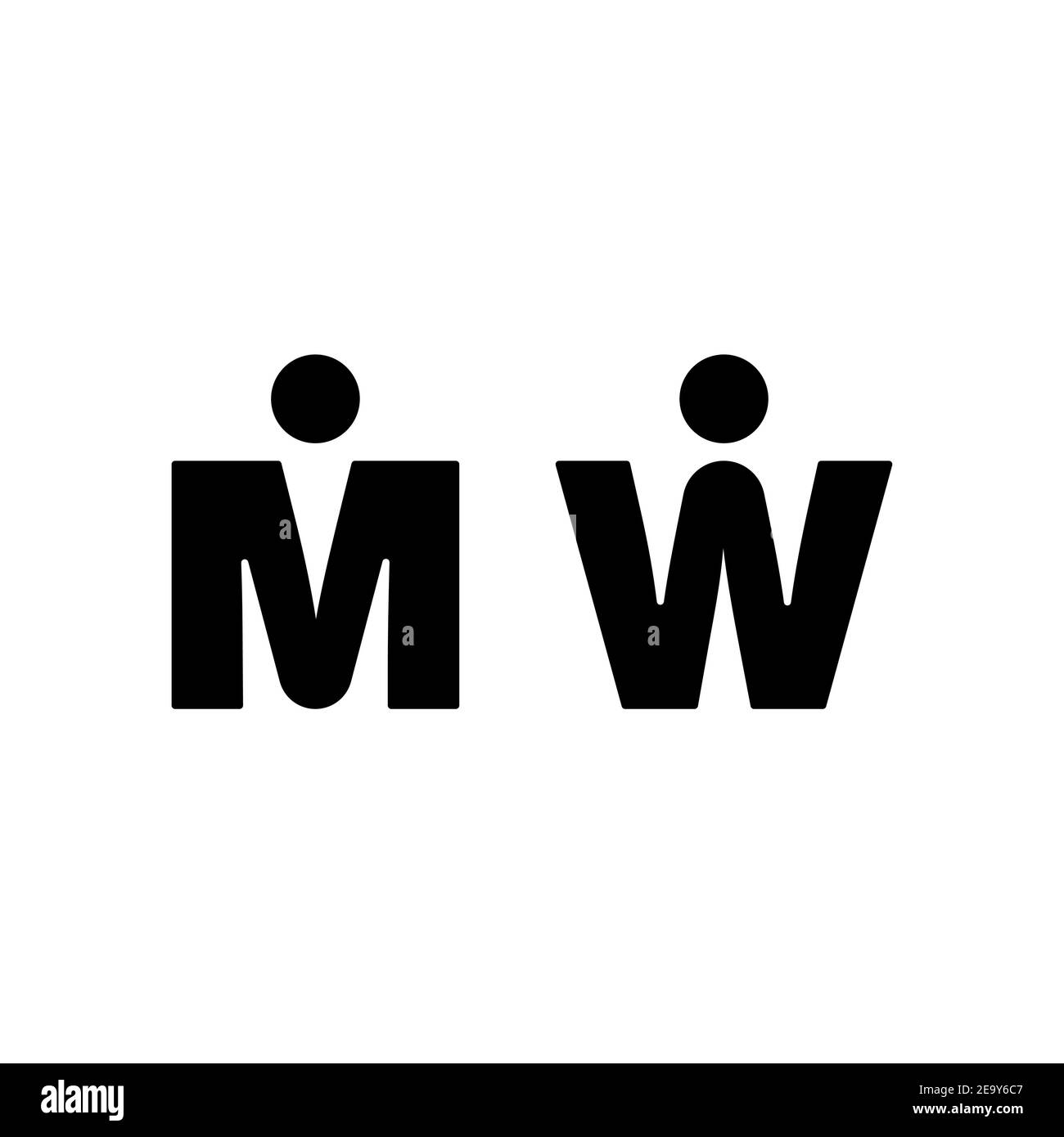 Man and woman icon. M and W letters sign for restroom. Girl and boy WC ...