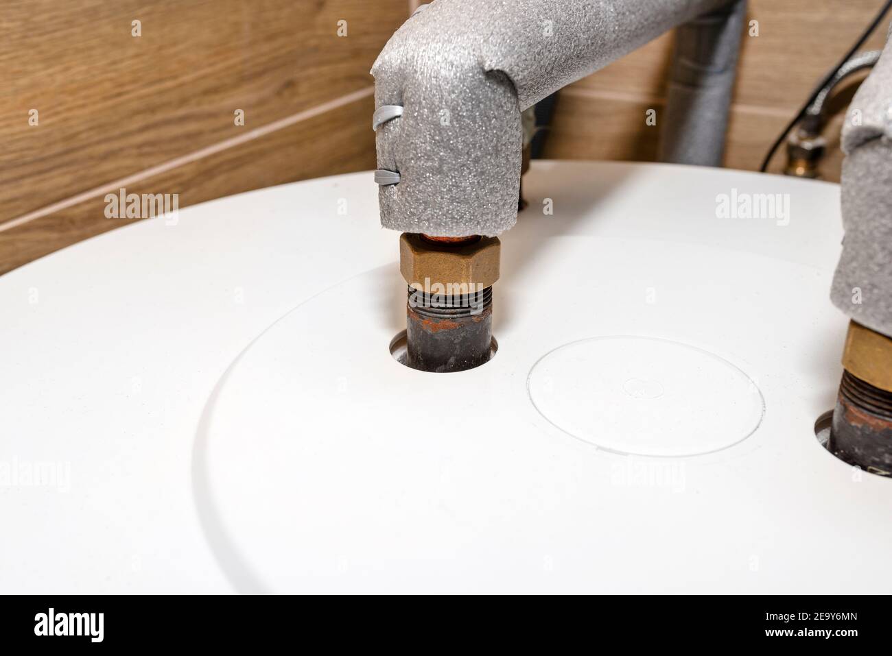 Water tank for a modern gas boiler in the home boiler room lined with ...