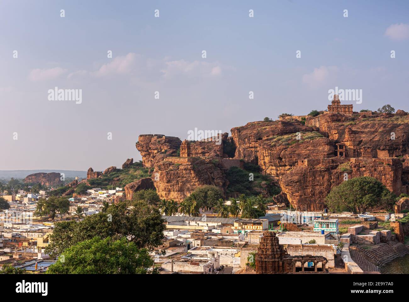 Badami, Karnataka, India - November 7, 2013: Cave temples above ...