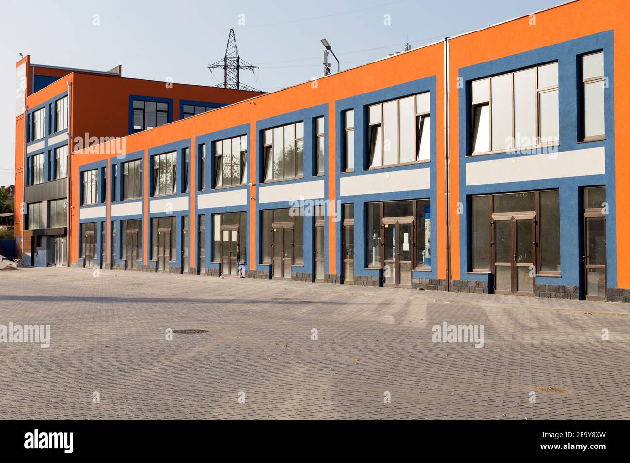 Front view of newly constructed retail storefront. No people Stock ...