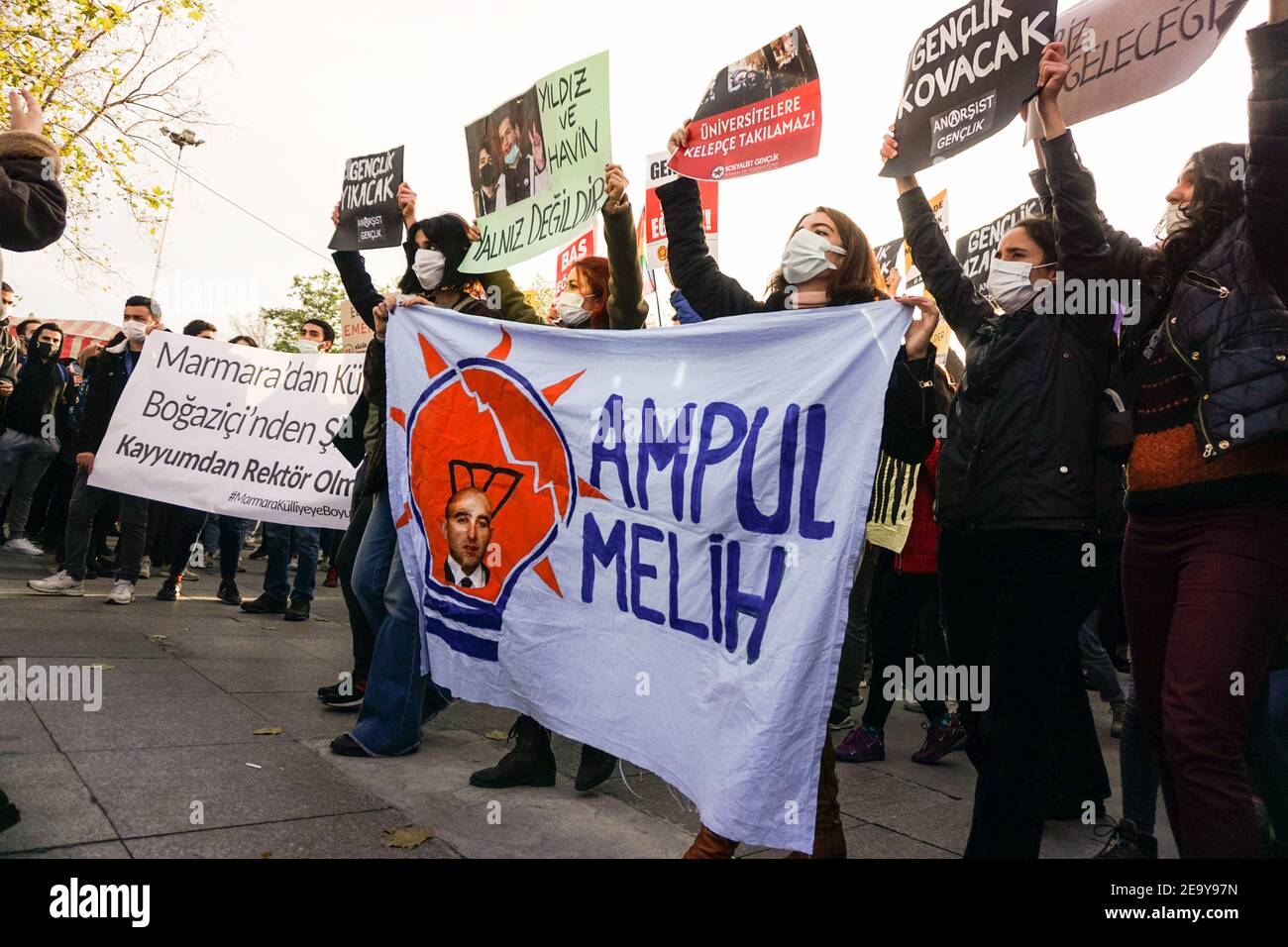 Istanbul, Turkey. 06th Jan, 2021. Protesters holding placards and ...