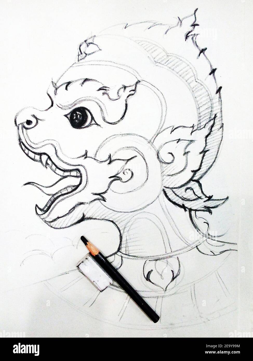 Original drawing , ,Thai pattern , pencil Stock Photo - Alamy