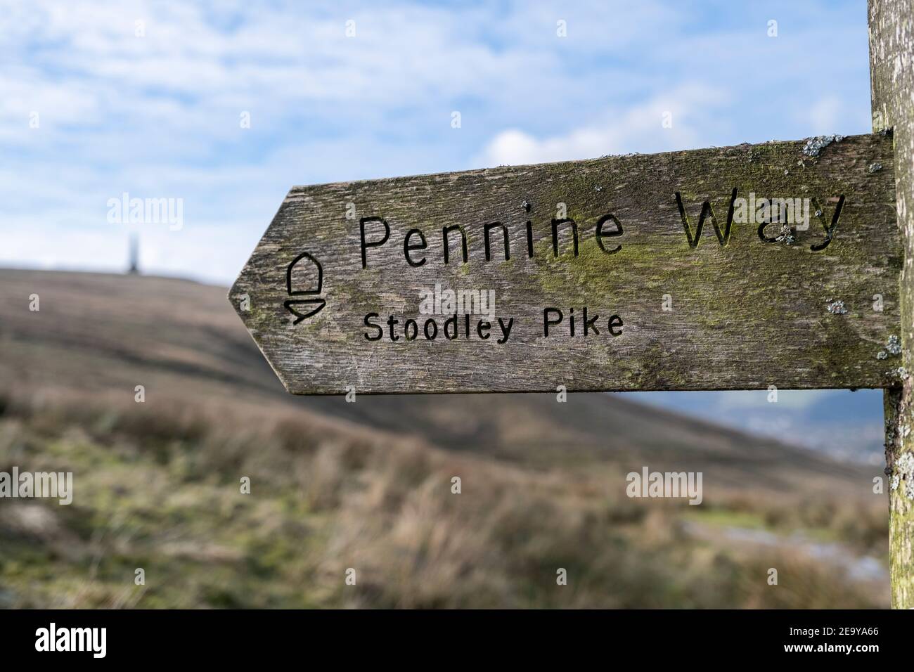 Pennine Way signpost, pointing to Stoodley Pike, Calderdale. Yorkshire ...