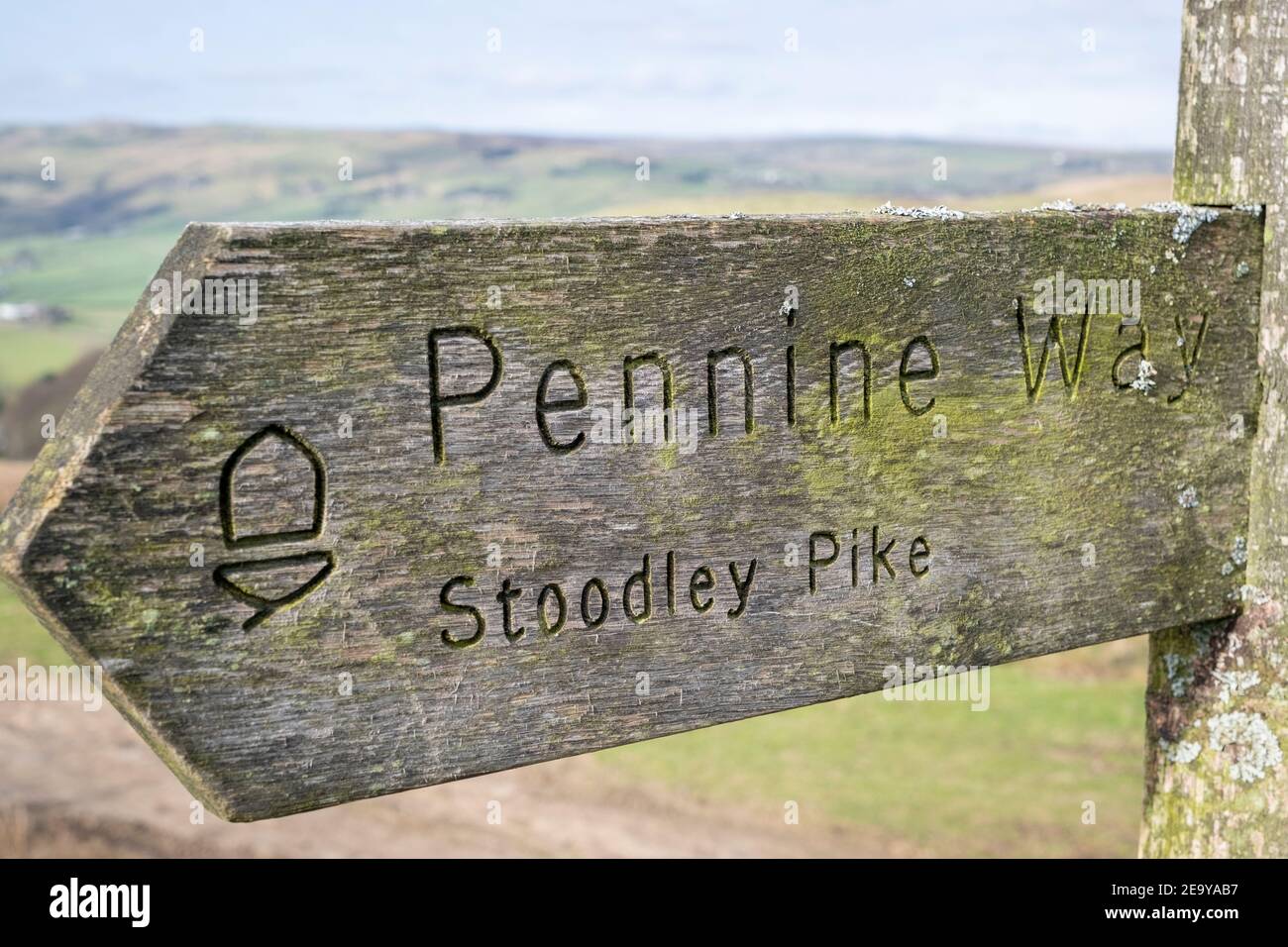 Pennine Way signpost, pointing to Stoodley Pike, Calderdale. Yorkshire Stock Photo - Alamy