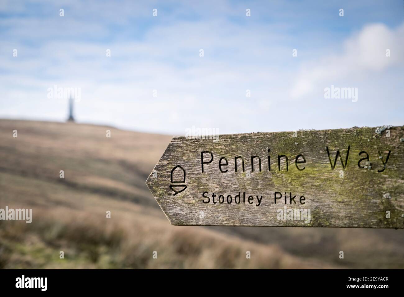 Pennine Way signpost, pointing to Stoodley Pike, Calderdale. Yorkshire ...