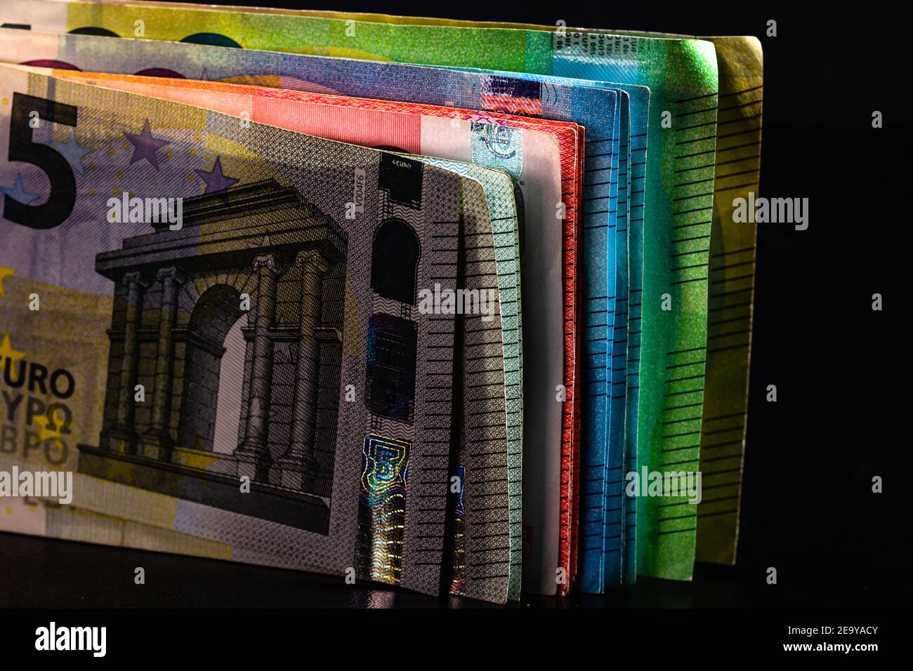 Close up on stack of EURO money. Euro banknotes isolated Stock Photo ...