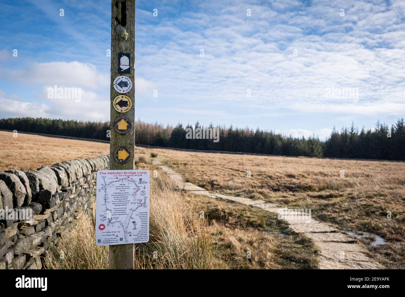 Pennine Way signpost, pointing to Stoodley Pike, Calderdale. Yorkshire ...