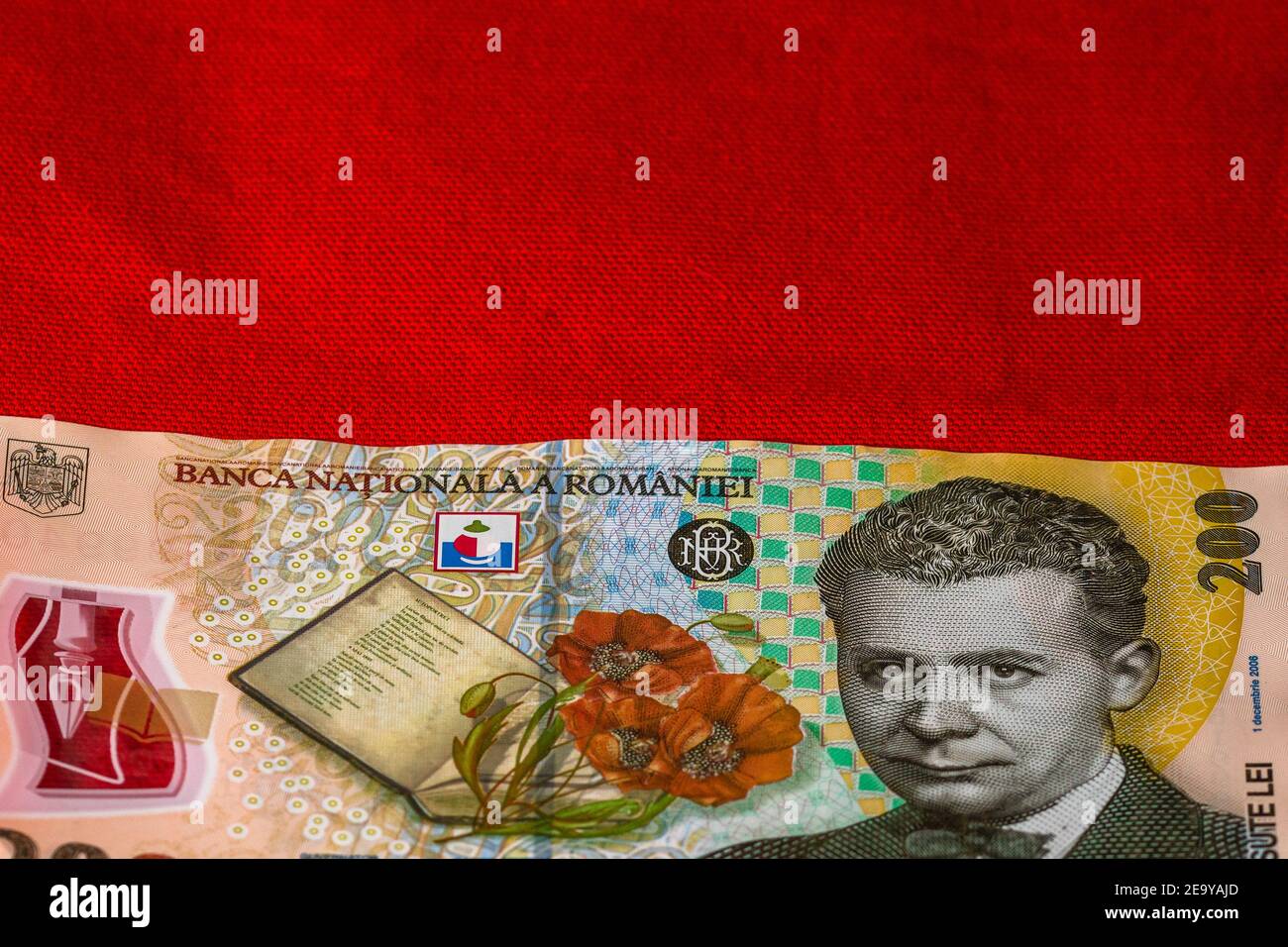 Selective focus on detail of lei banknotes. Close up macro detail of ...