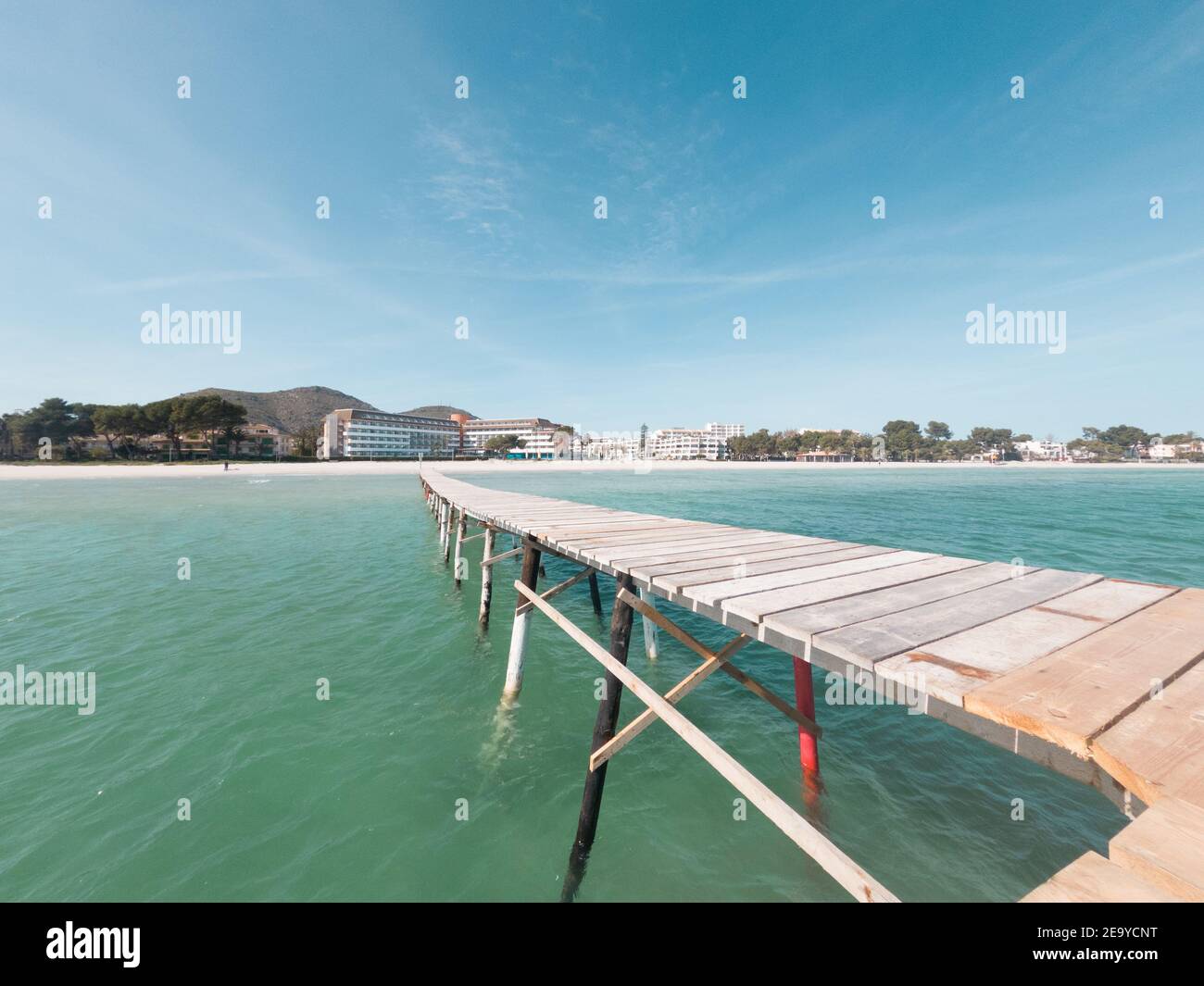 A pontoon bridge, on a sunny day, wiith blue water aorund in Mallorca ...