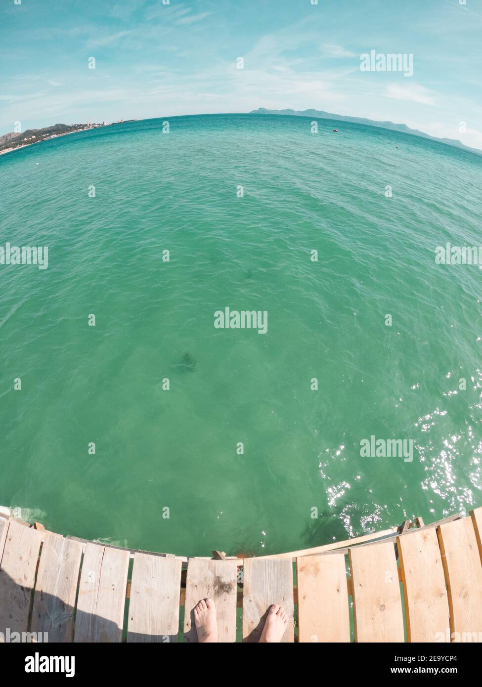 A pontoon bridge, on a sunny day, wiith blue water aorund in Mallorca ...