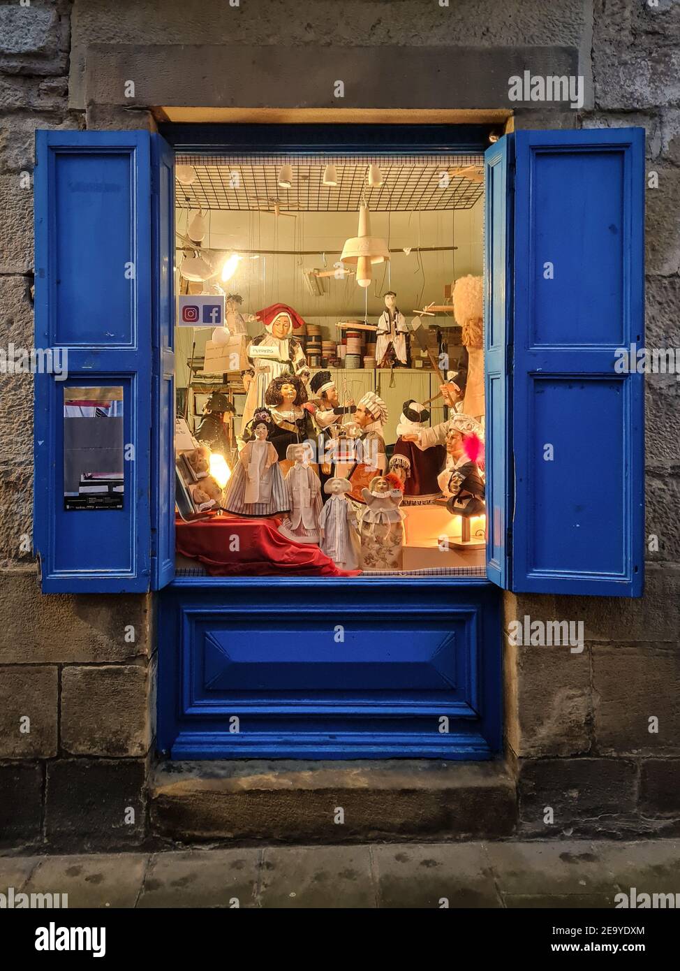 Spain; Dec 2020: Puppets on display made of papier mâché and wood ...