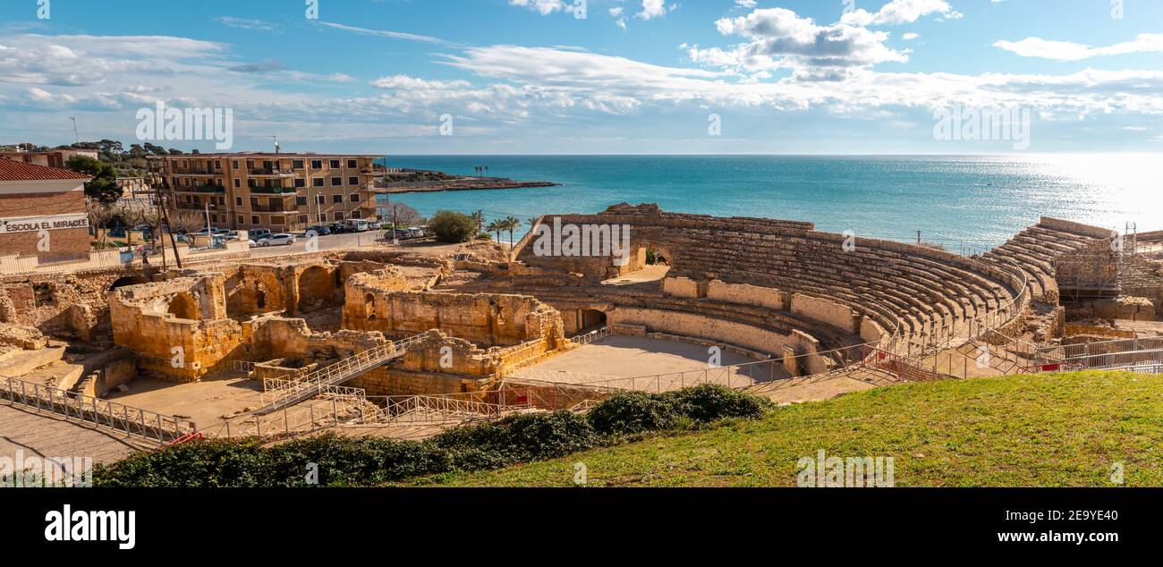 Ruins of ancient Roman amphitheater built during the Roman empire ...