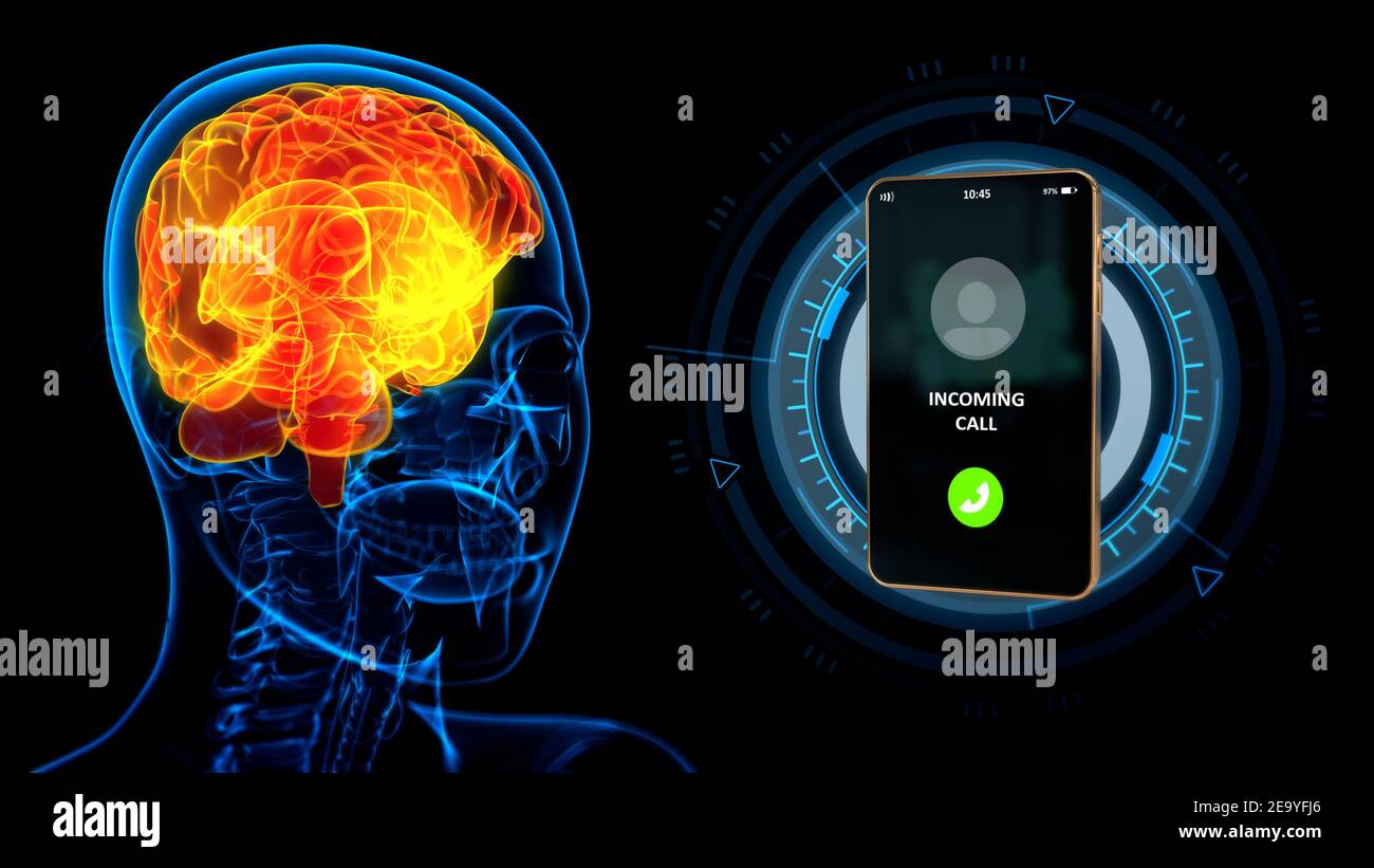 rontgen human head image with calling phone, brain damage by 5g ...